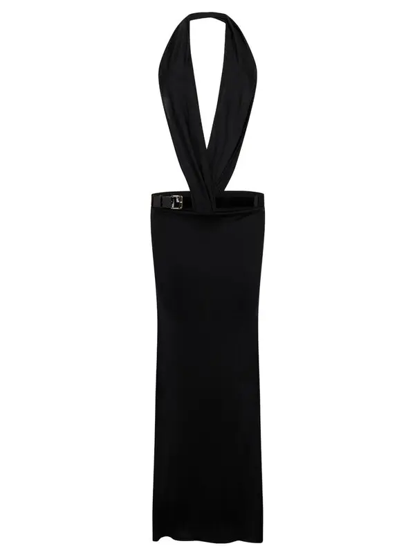 Dsquared2 Deep Cut Shiny Viscose Jersey Long Dress - Black