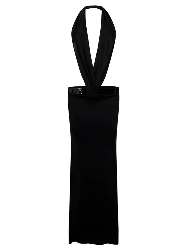Dsquared2 Deep Cut Shiny Viscose Jersey Long Dress - Black