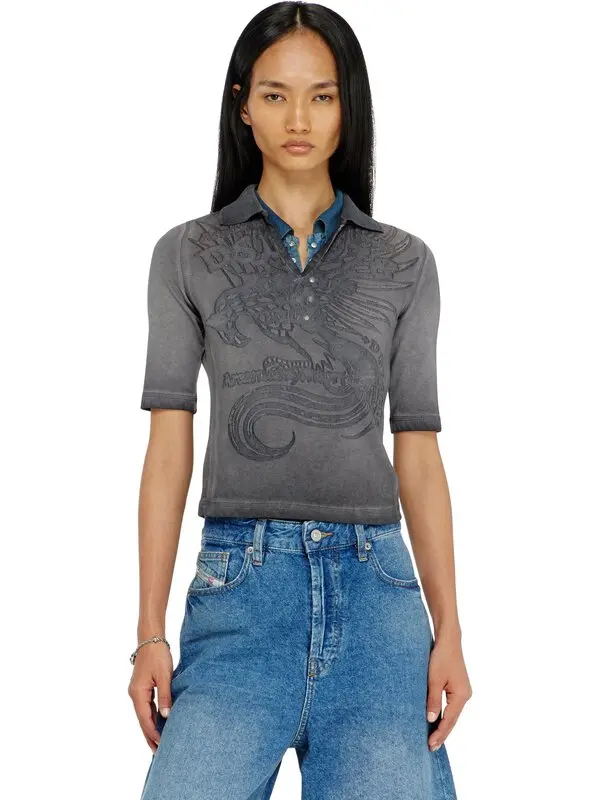 DIESEL® Slim Fit Polo With Dévoré Print - Grey
