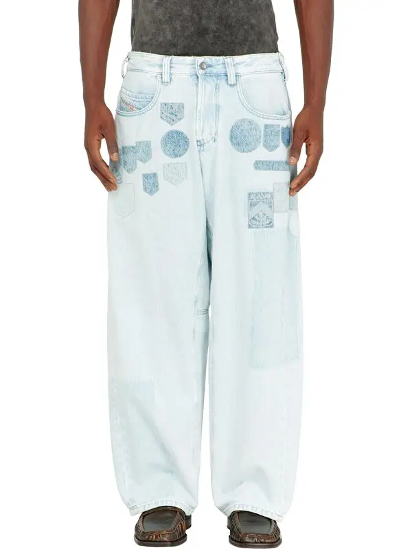 DIESEL® Relaxed Fit Wide Leg Jeans With Distressed Detailing - Blue