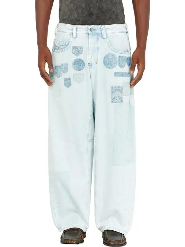 DIESEL® Relaxed Fit Wide Leg Jeans With Distressed Detailing - Blue