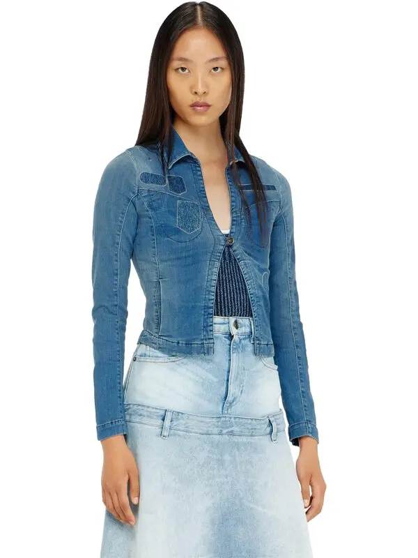 DIESEL® One-button Denim Shirt With Patch Effects - Blue
