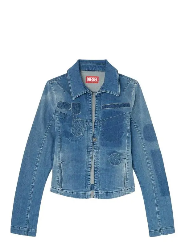 DIESEL® One-button Denim Shirt With Patch Effects - Blue
