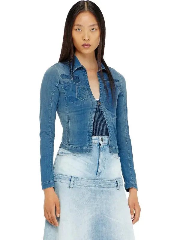 DIESEL® One-button Denim Shirt With Patch Effects - Blue