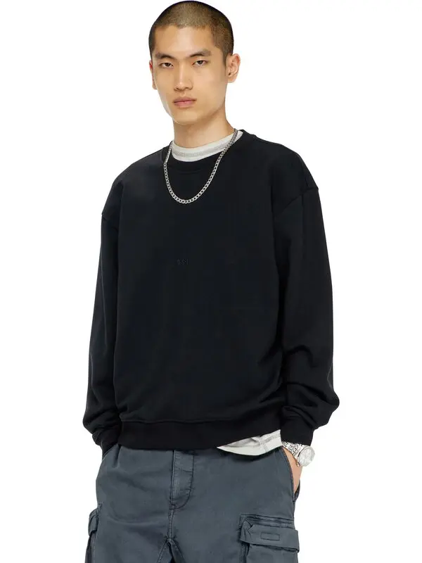 DIESEL® Cotton Sweatshirt With Micro Logo Embroidery - Black