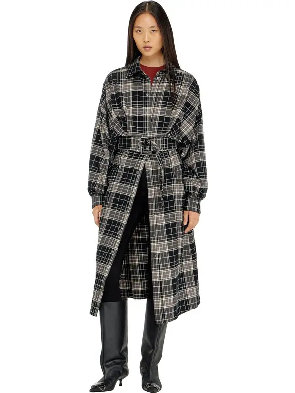 DIESEL® Checked Flannel Midi Shirt Dress With Wide Belt - Multicolor