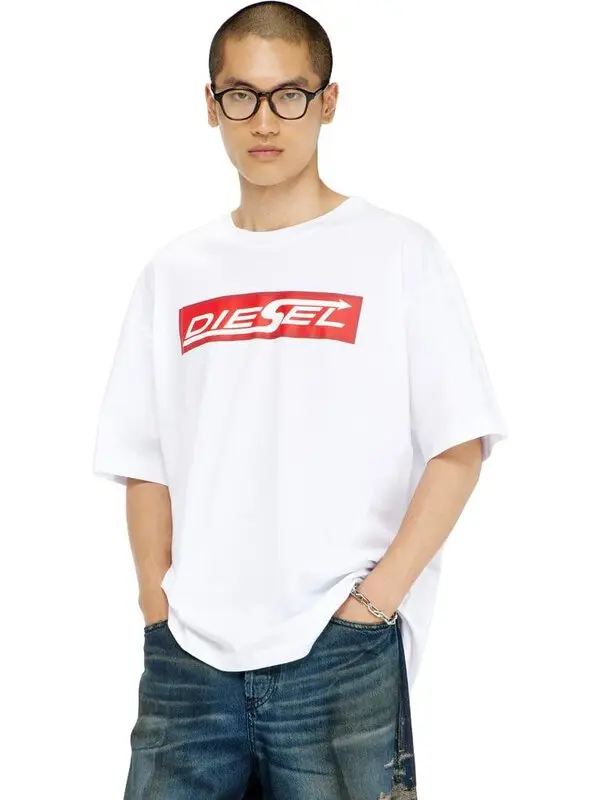 DIESEL® Cotton T-shirt With Logo Print - Alabaster