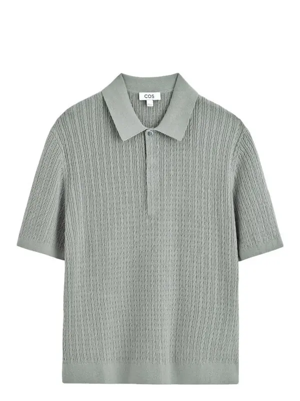 Cos Cable-knit Cotton-linen Polo Shirt - Gray