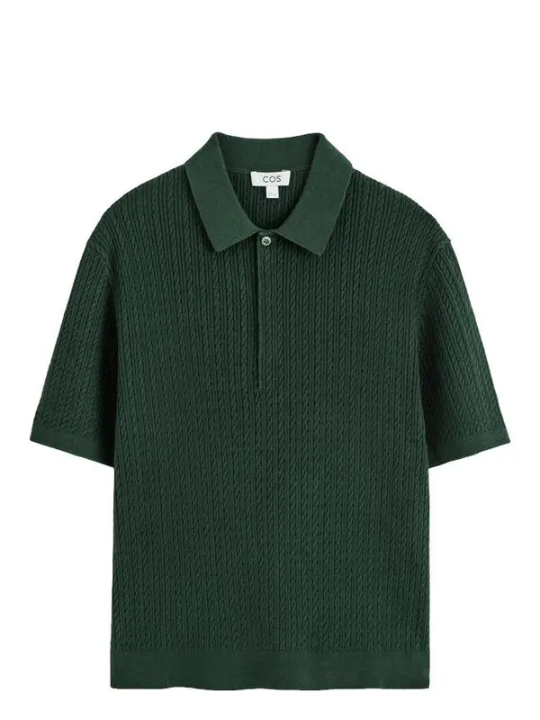 Cos Cable-knit Cotton-linen Polo Shirt - Green