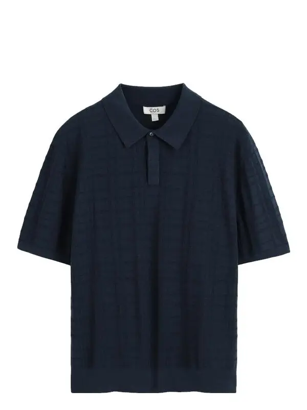 Cos Checked Jacquard-knit Polo Shirt - Navy