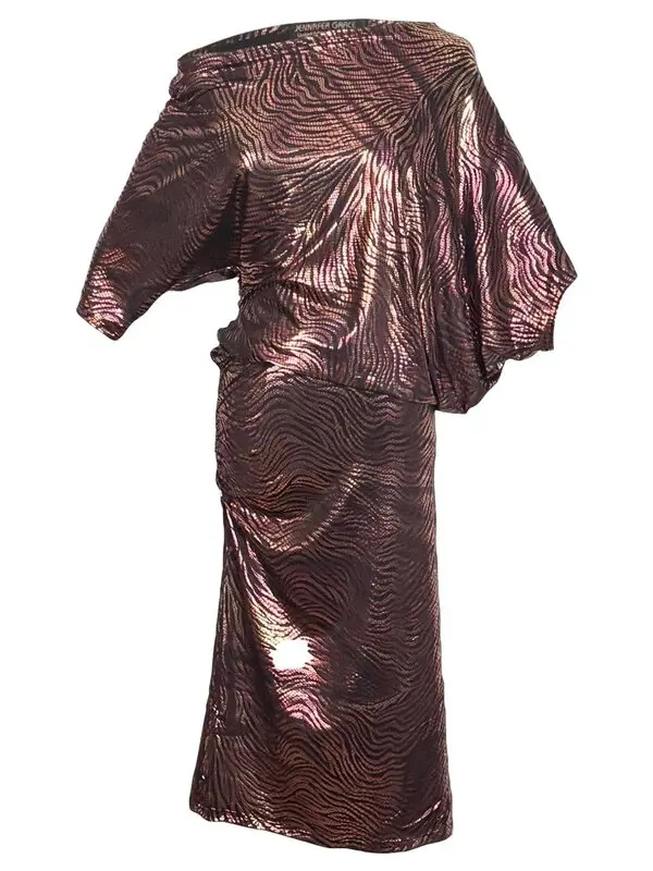 JENNAFER GRACE Metallic Animal Print Ruched Pencil Dress - Brown
