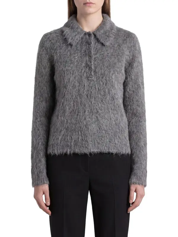 Chloé Long-sleeved Polo Shirt In Wool And Mohair Blend - Grey