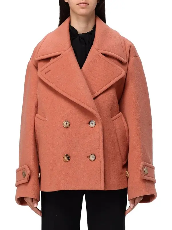Chloé Double-breasted Relaxed Fit Wool Coat - Pink