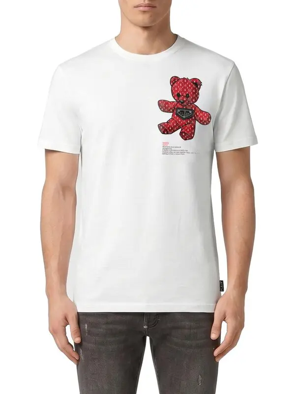 Philipp Plein Slim Fit Teddy Bear Print Cotton T-shirt - White