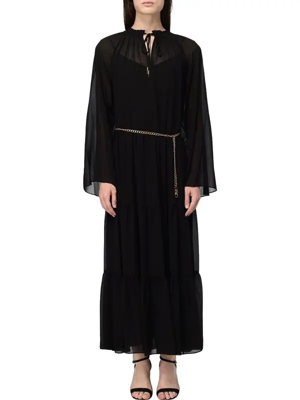 Michael Kors Tiered Maxi Dress With Chain Belt - Black