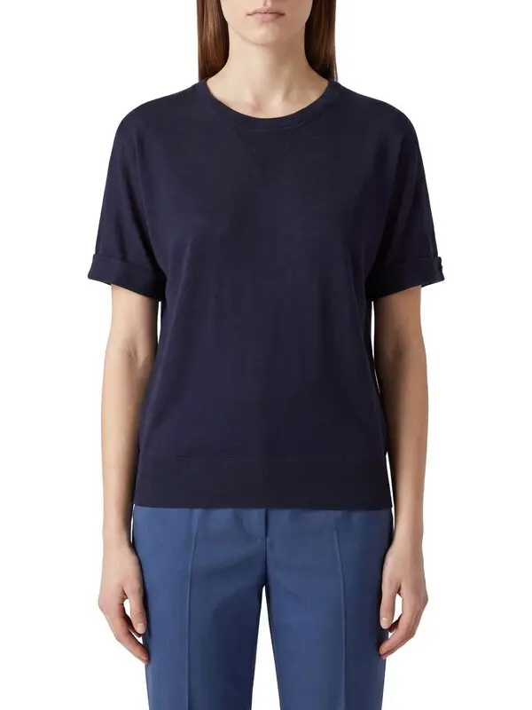 Herno Short Sleeve Crew Neck T-shirt In Lyocell - Navy