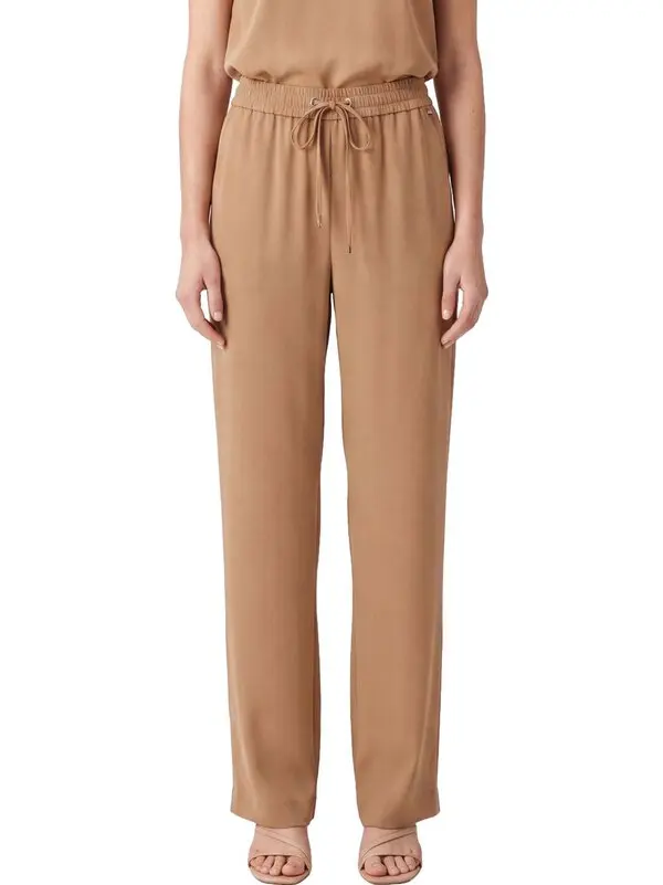 Herno High-waisted Jersey Palazzo Trousers With Drawstring - Camel