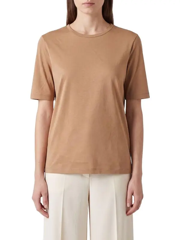 Herno Short-sleeved Crew Neck T-shirt In Pure Cotton - Camel