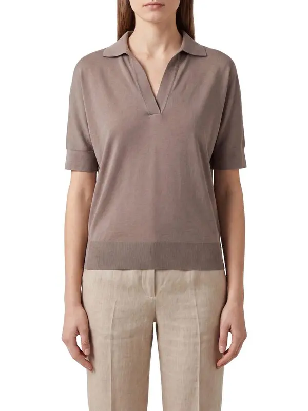 Herno Slim Fit Lyocell Knit Polo Shirt With French Collar - Dove Grey