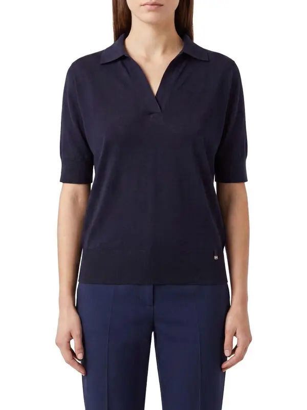 Herno Slim Fit Lyocell Knit Polo Shirt With French Collar - Navy