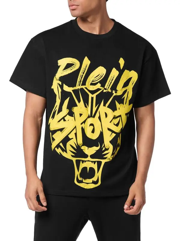 PLEIN SPORT Cotton Jersey T-shirt With Contrasting Logo - Black 1