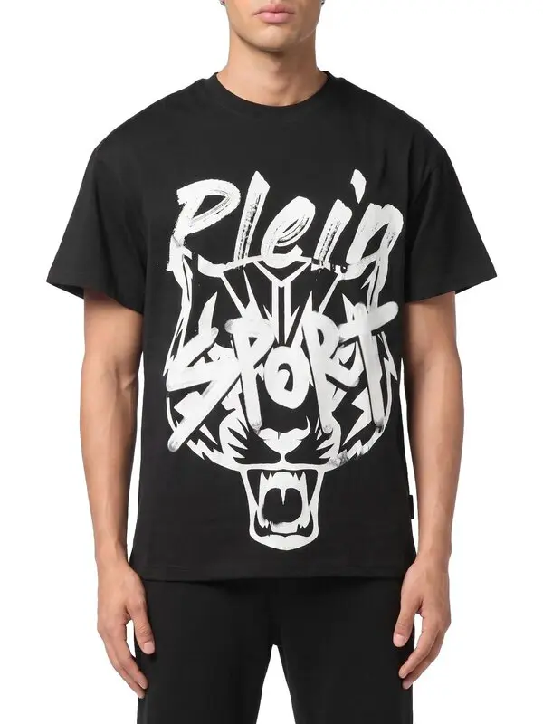 PLEIN SPORT Cotton Jersey T-shirt With Contrasting Logo - Black