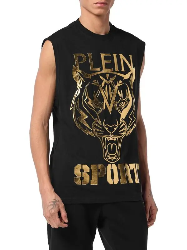 PLEIN SPORT Cotton Tank Top With Graphic Logo Print - Black