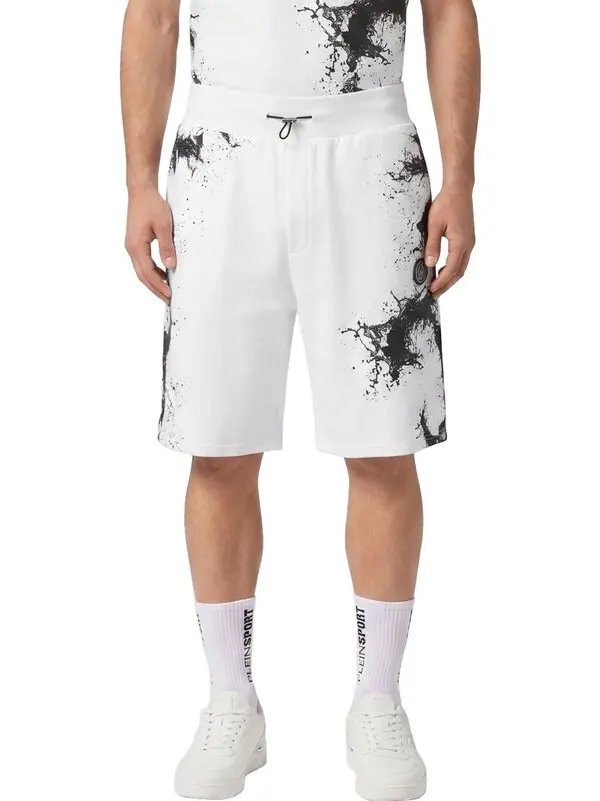 PLEIN SPORT Jersey Abstract Print High-waist Jogging Shorts - White