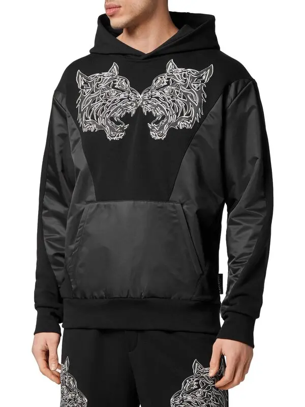 PLEIN SPORT Graphic Print Technical Fabric Hoodie - Black