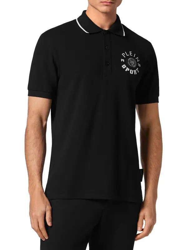 PLEIN SPORT Short-sleeve Cotton Polo Shirt With Classic Collar And Contrast Logo - White 1