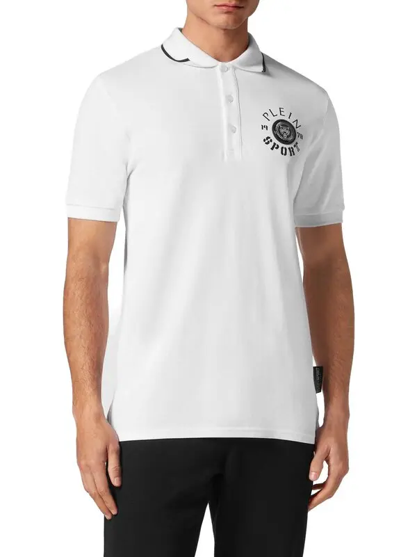 PLEIN SPORT Short-sleeve Cotton Polo Shirt With Classic Collar And Contrast Logo - White