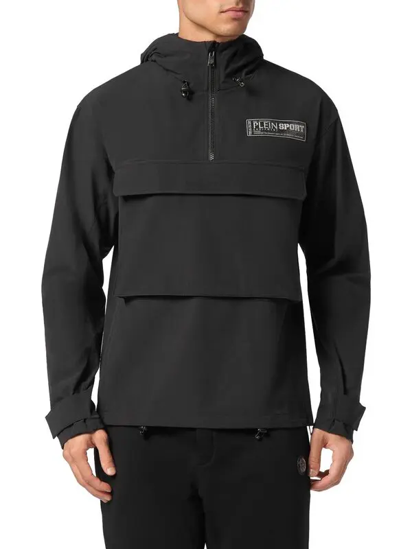PLEIN SPORT Nylon Anorak Windbreaker With Hood And Flap Pocket - Black