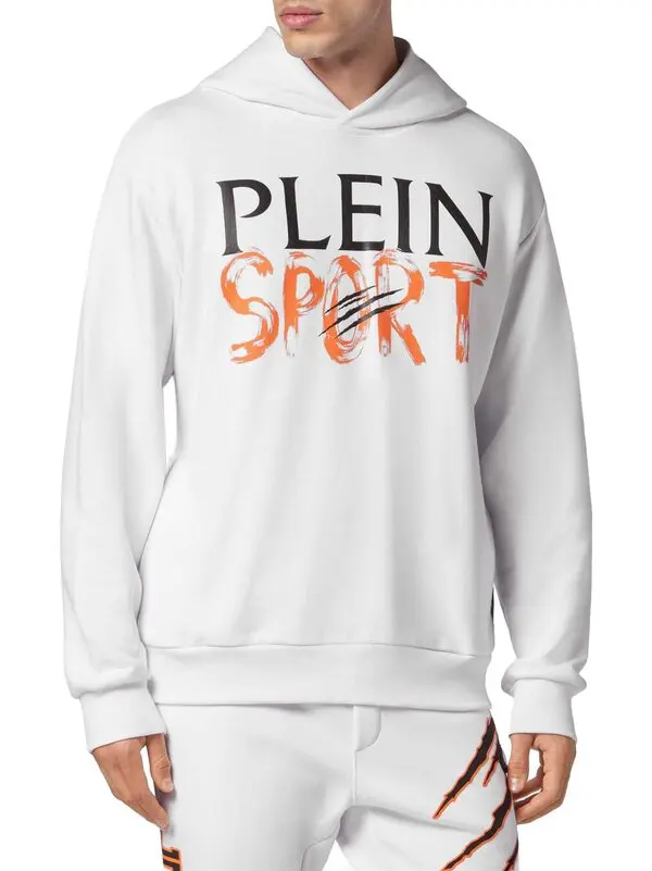 PLEIN SPORT Cotton Hoodie With Contrast Logo And America Pockets - White