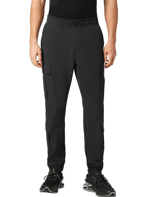 PLEIN SPORT Slim Fit Cargo Jogging Trousers In Technical Fabric With Drawstring - Black