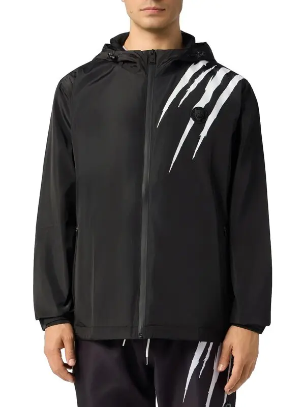 PLEIN SPORT Zip-up Hooded Jacket With Graphic Detail - Black