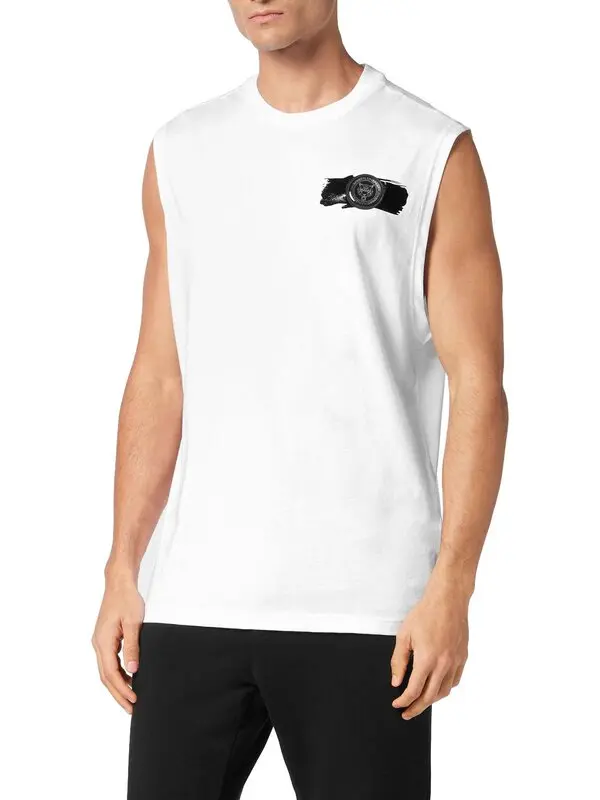 PLEIN SPORT Cotton Tank Top With Contrast Logo - White