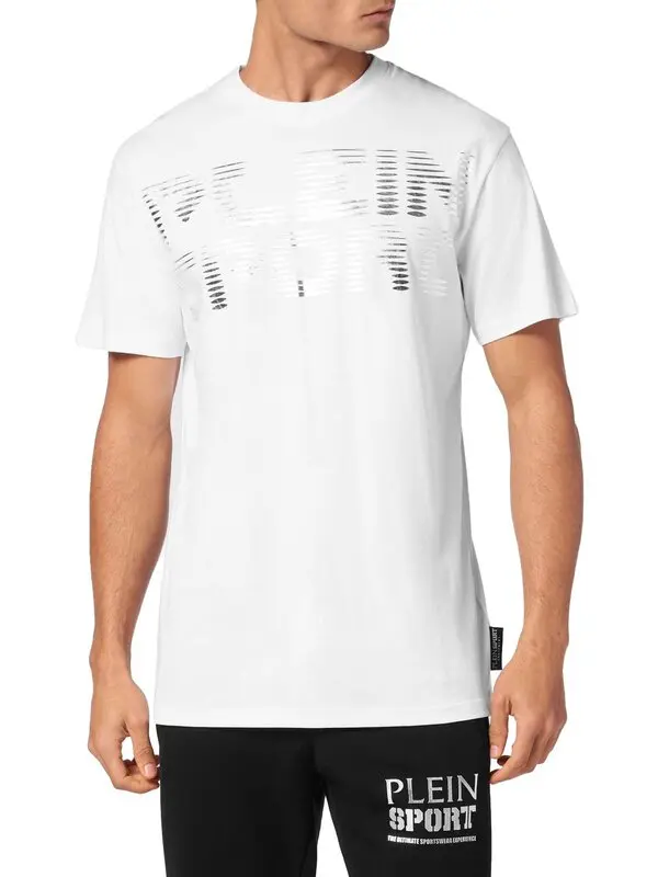 PLEIN SPORT Cotton Jersey T-shirt With Laminated Contrast Logo - White