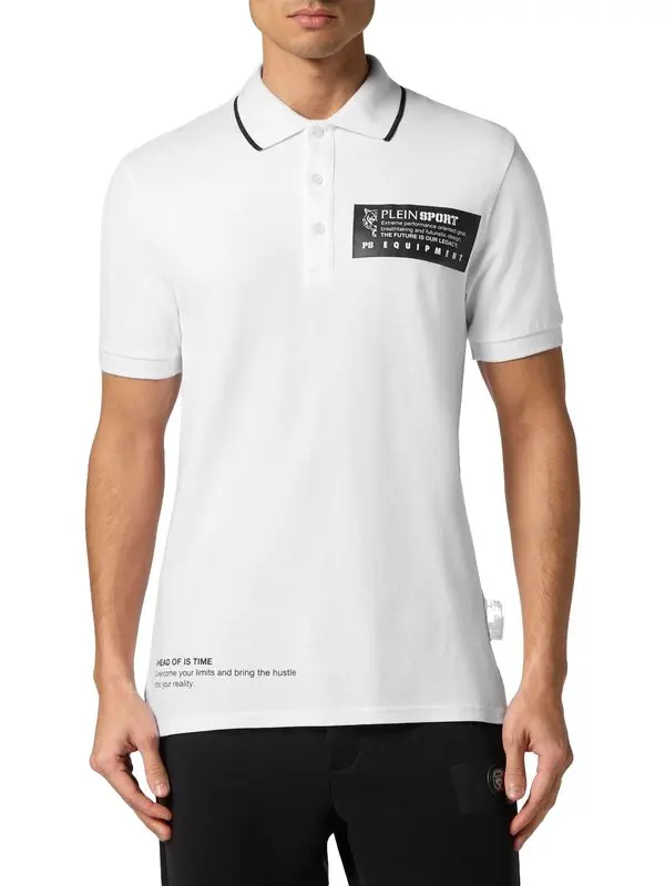 PLEIN SPORT Short-sleeved Cotton Polo Shirt With Contrasting Logo - White