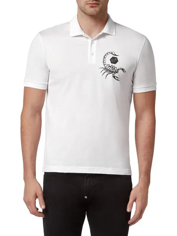 Philipp Plein Short-sleeved Cotton Polo Shirt With Contrasting Logo - White