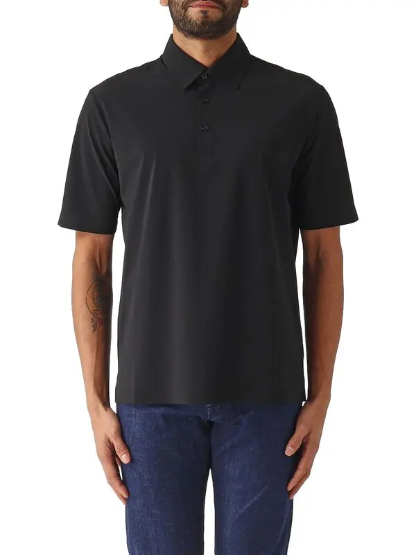 Herno Short-sleeved Cotton Polo Shirt With Classic Collar And Three-button Placket - Black