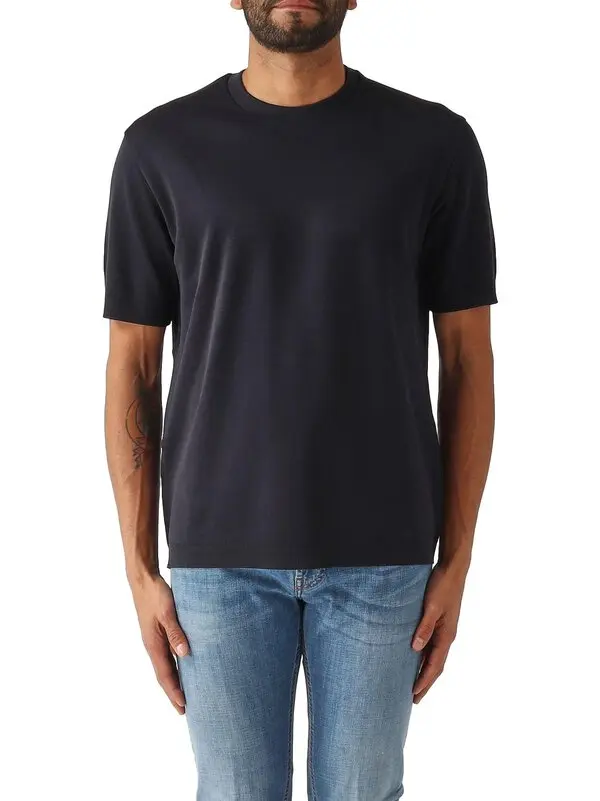 Herno Crew-neck Short-sleeved T-shirt In Cotton - Blue