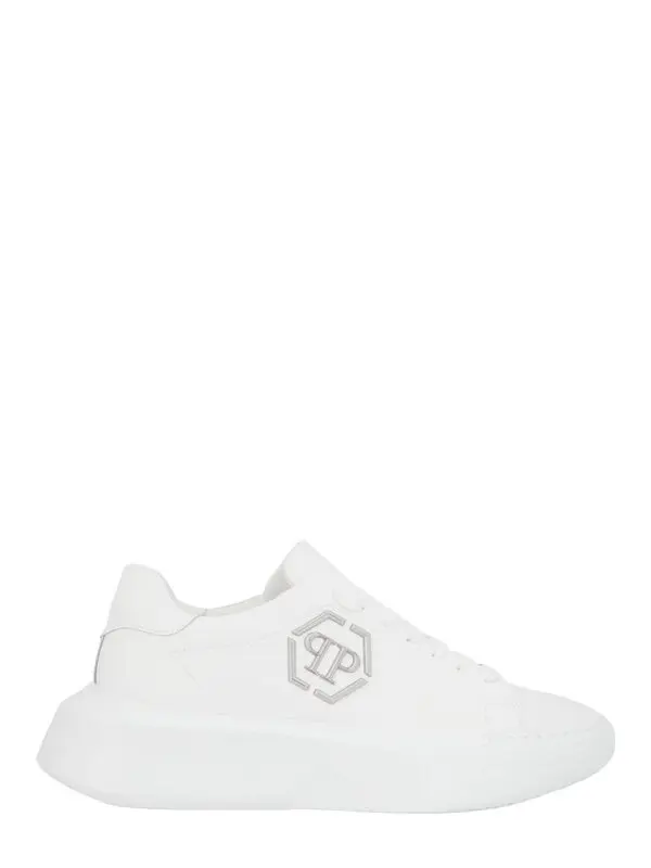 Philipp Plein Low-top Leather Sneakers With Hexagon Logo And Platform Sole - White