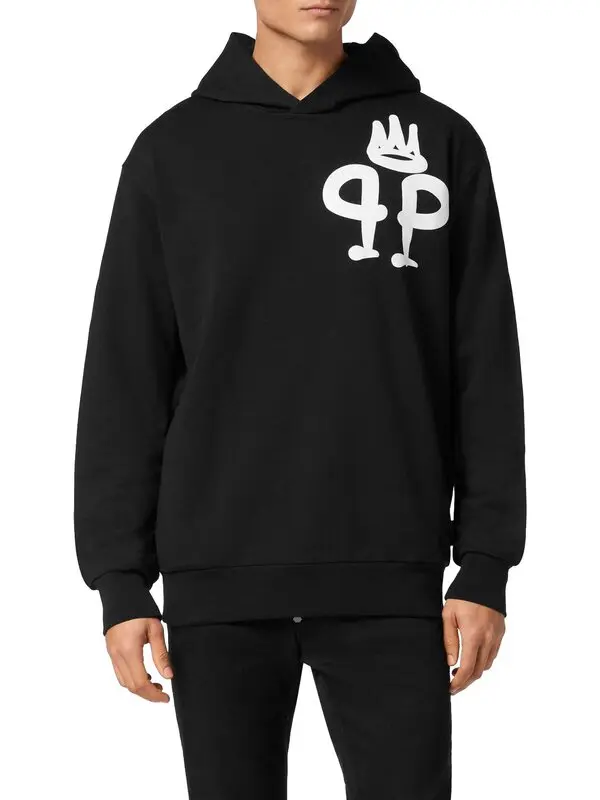 Philipp Plein Contrast Logo Cotton Hoodie - Black