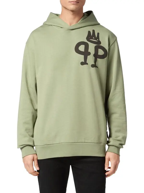 Philipp Plein Contrast Logo Cotton Hoodie - Green
