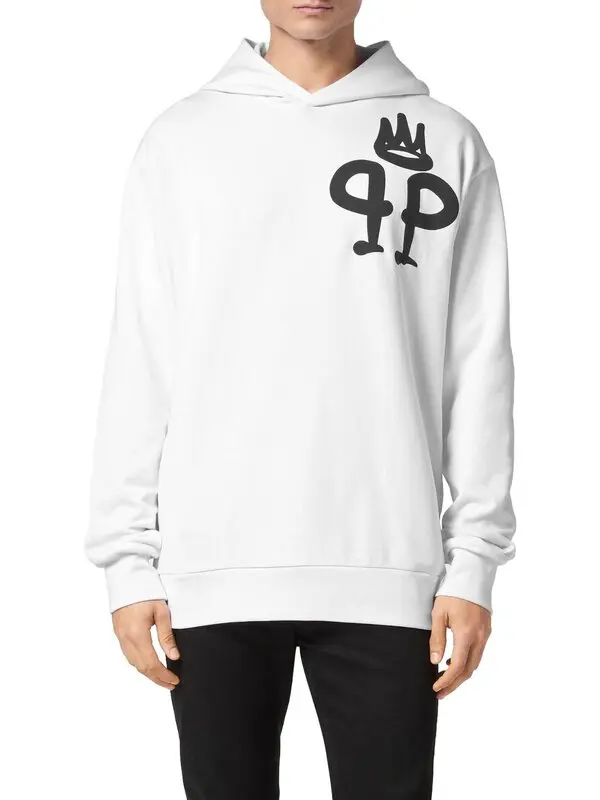 Philipp Plein Contrast Logo Cotton Hoodie - White