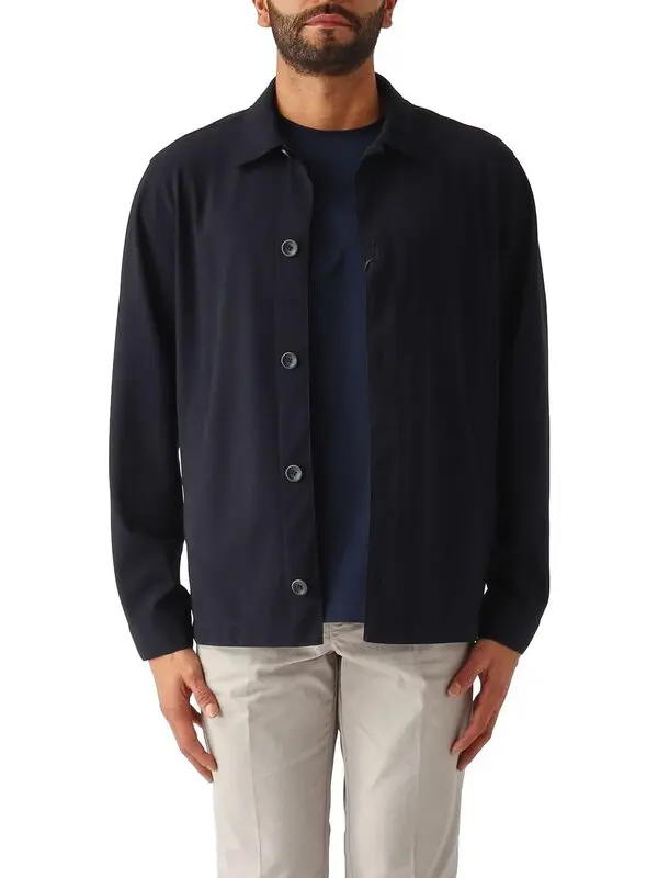Herno Stretch Technical Fabric Shirt Jacket With Classic Collar - Blue