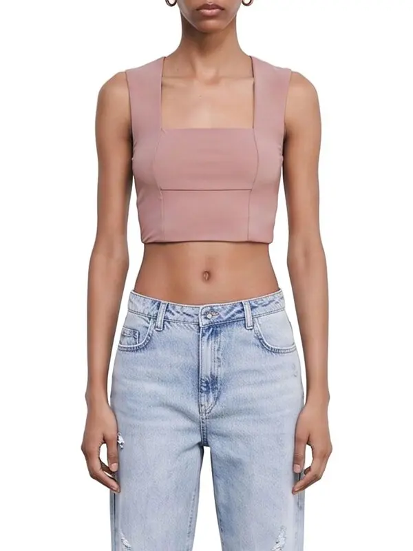 Patrizia Pepe Cropped Top With Square Neck - Beige