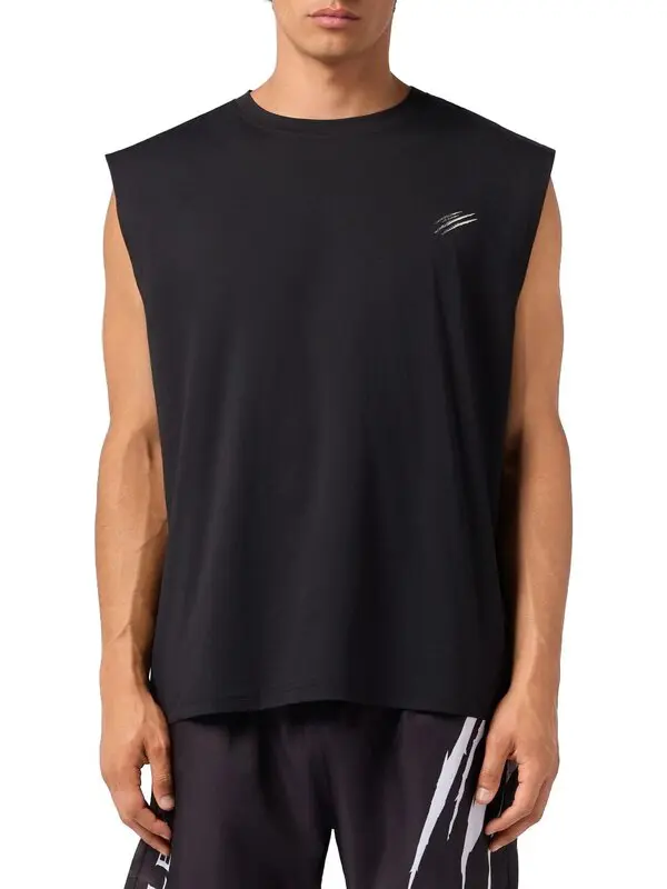 PLEIN SPORT Sleeveless Logo Detail Tank Top - Black
