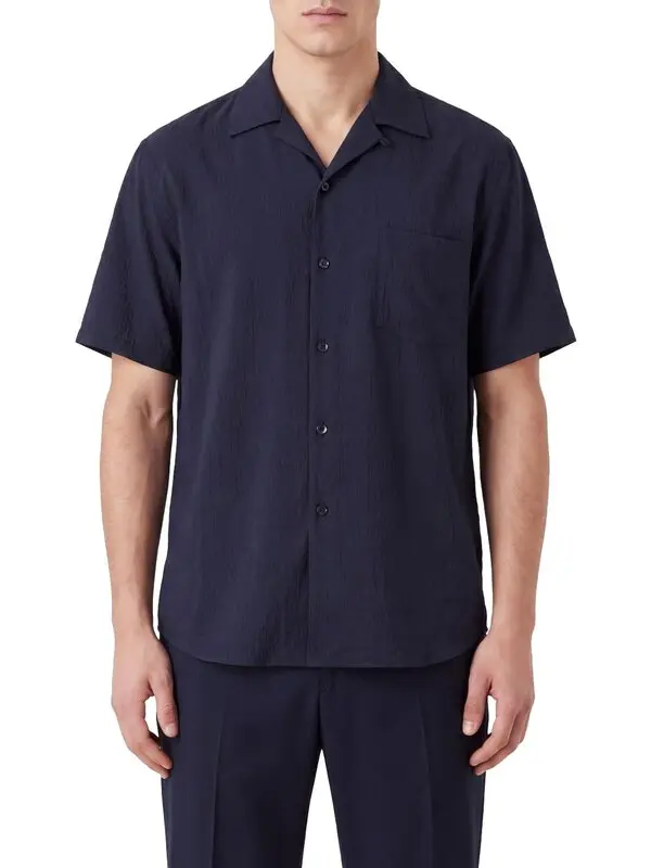 Giorgio Armani Viscose Blend Bowling Shirt With Camp Collar - Blue