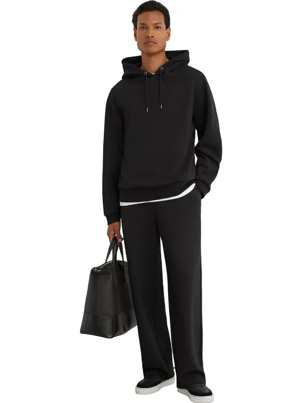 REISS Falco Sueded Interlock Jersey Relaxed-fit Hoodie - Black